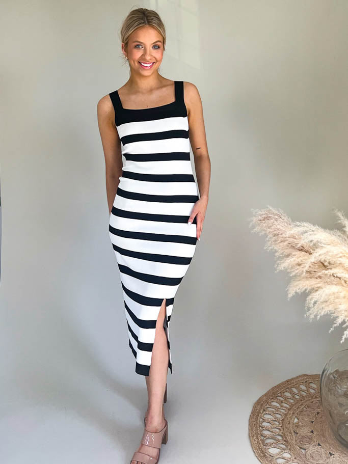 Black And White Horizontal Striped Dress